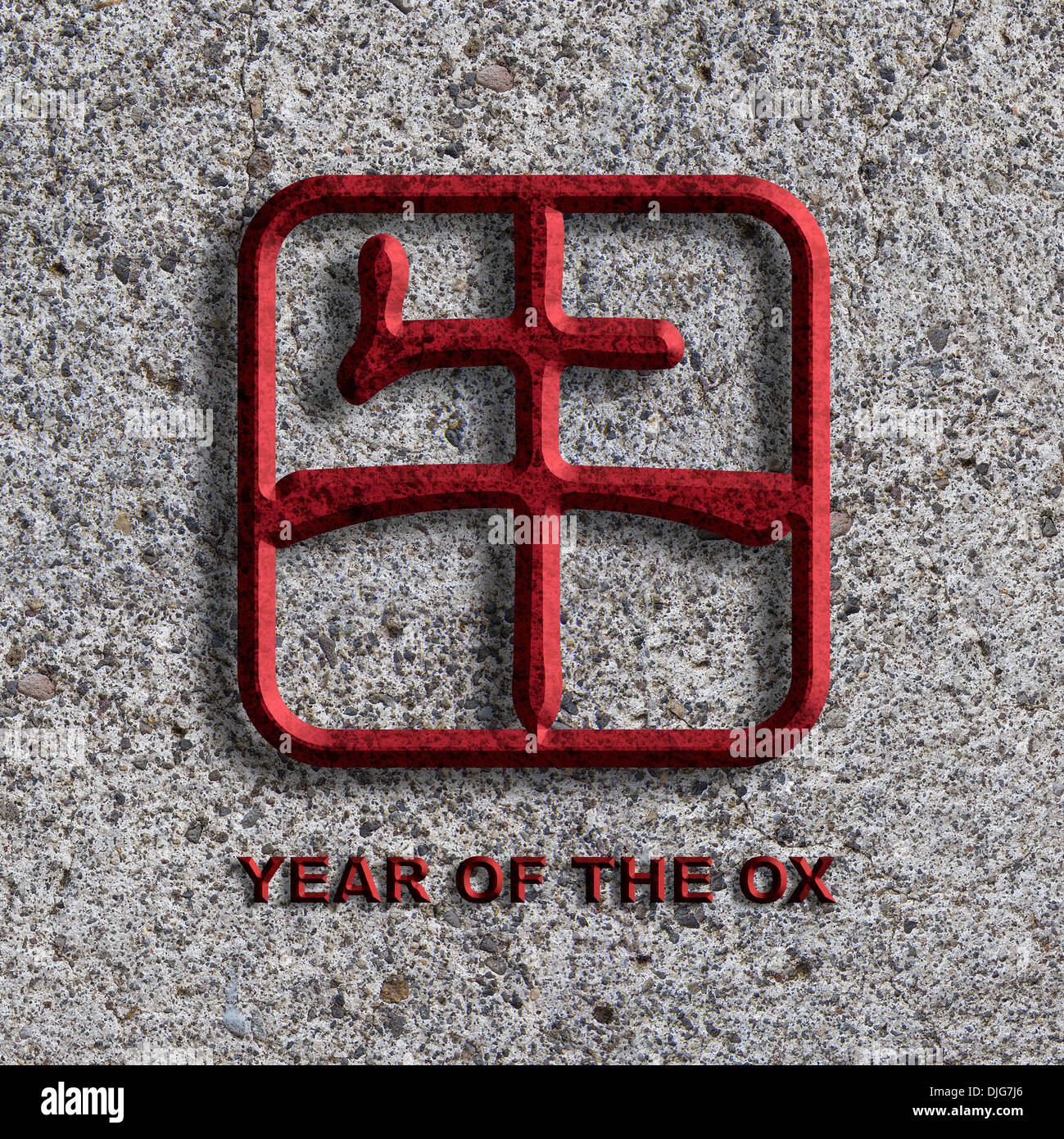Chinese Text Zodiac Ox Symbol Chop on Stone Texture Background ...