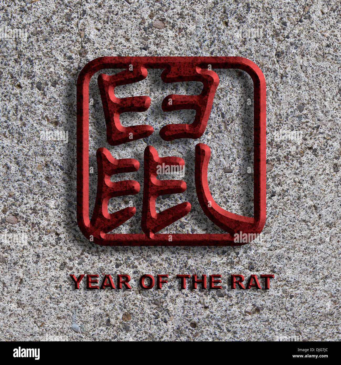 Chinese Text Zodiac Rat Symbol Chop on Stone Texture Background ...
