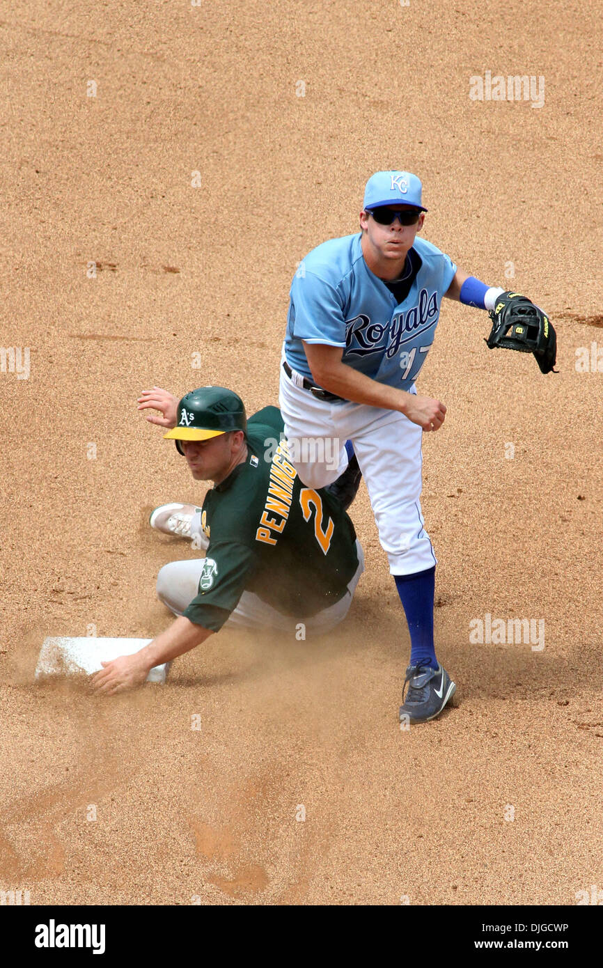 Kansas City Royals second baseman, Chris Getz forces out Oakland ...