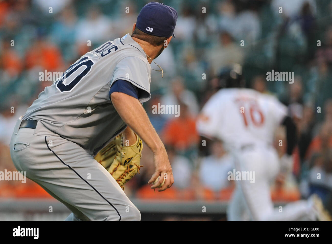 19 July 2010: Tampa Bay Rays starting pitcher Wade Davis (40) looks to ...
