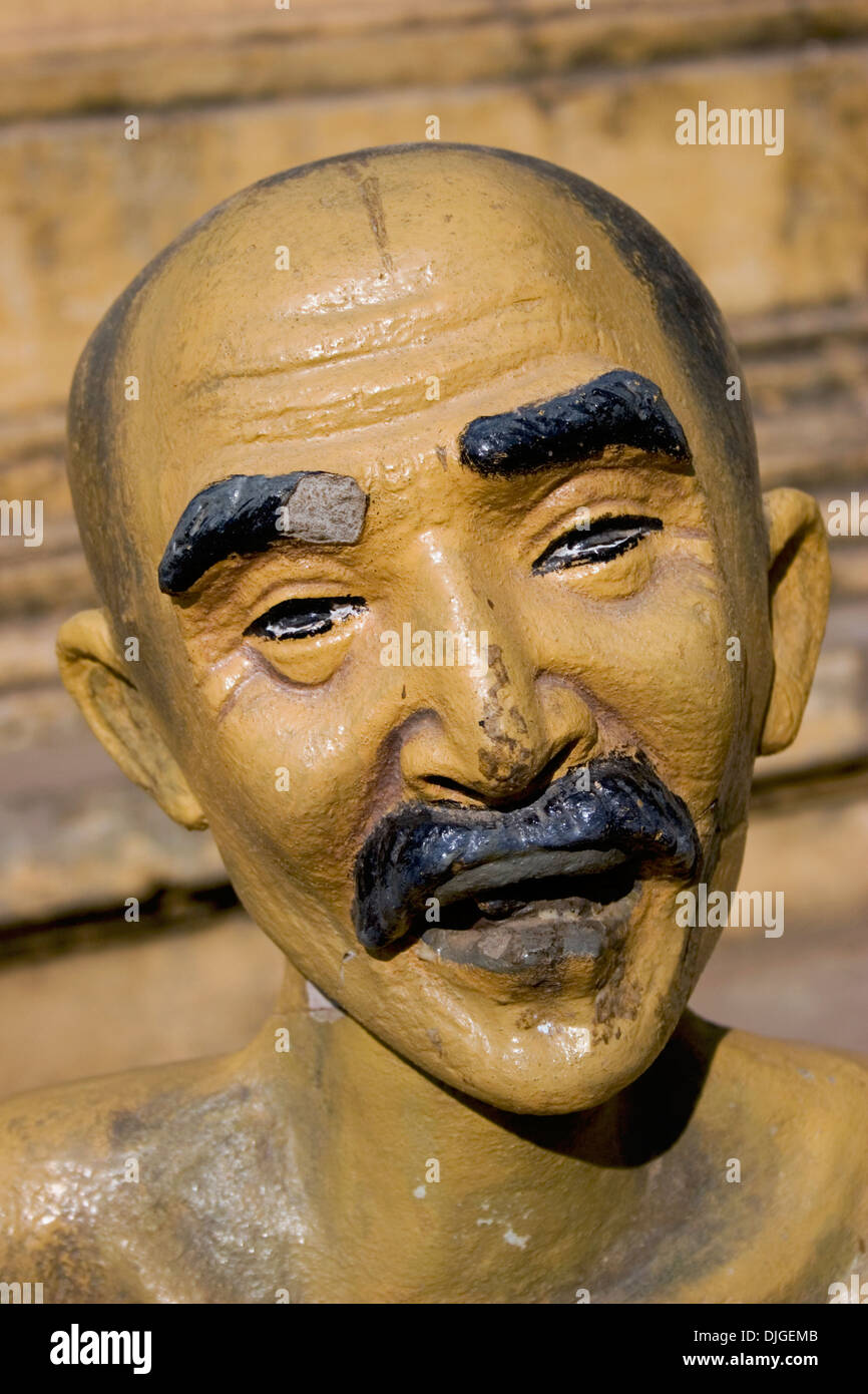 A beautiful Buddhist statue depicting a thin man is on display at a ...
