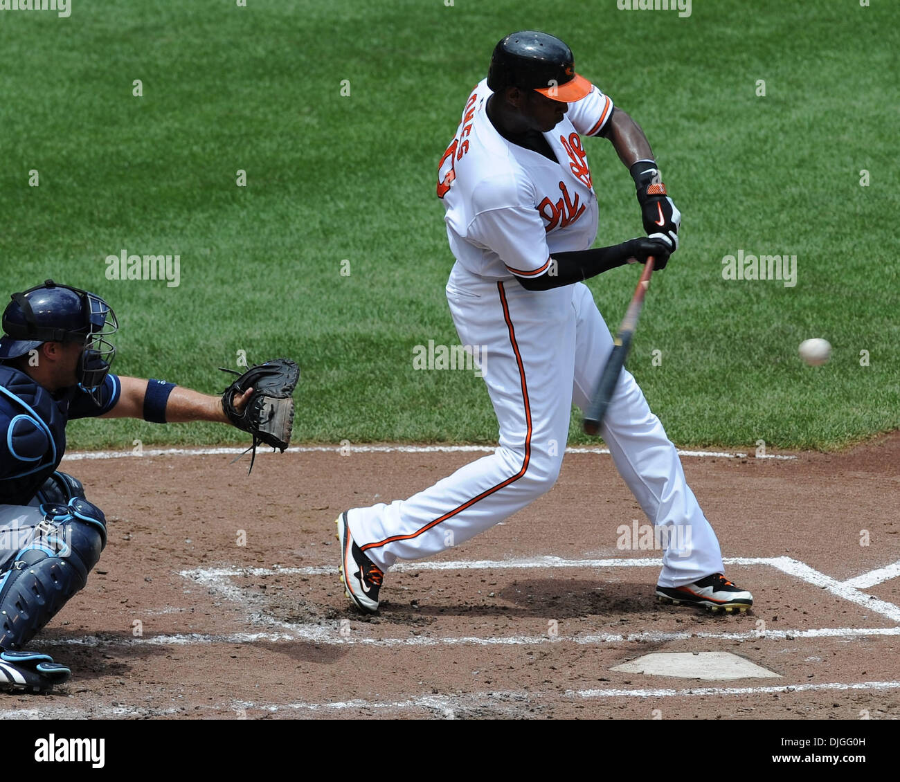 21 July 2010: Baltimore Orioles center fielder Adam Jones (10) swings ...