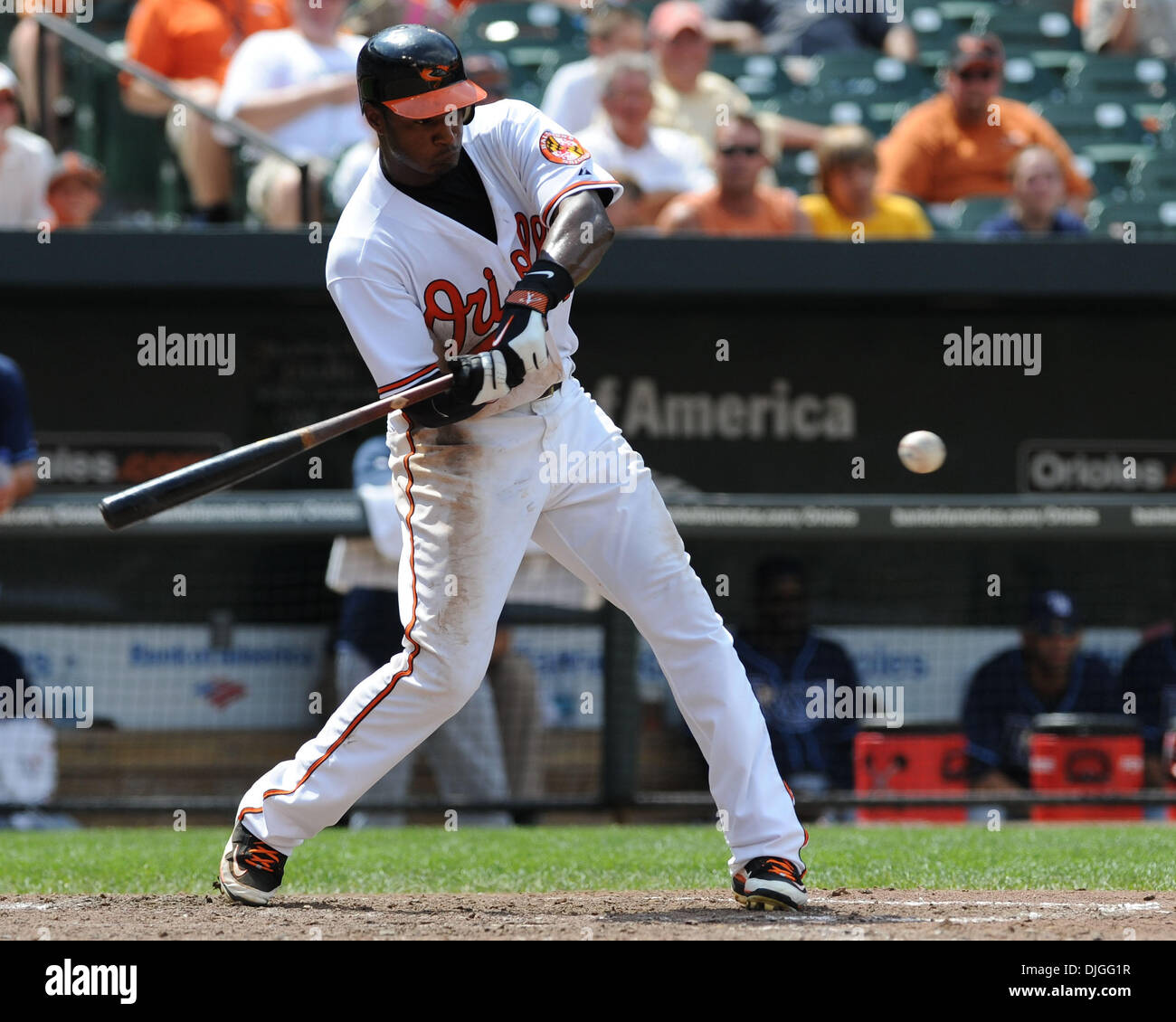 21 July 2010: Baltimore Orioles center fielder Adam Jones (10) swings ...