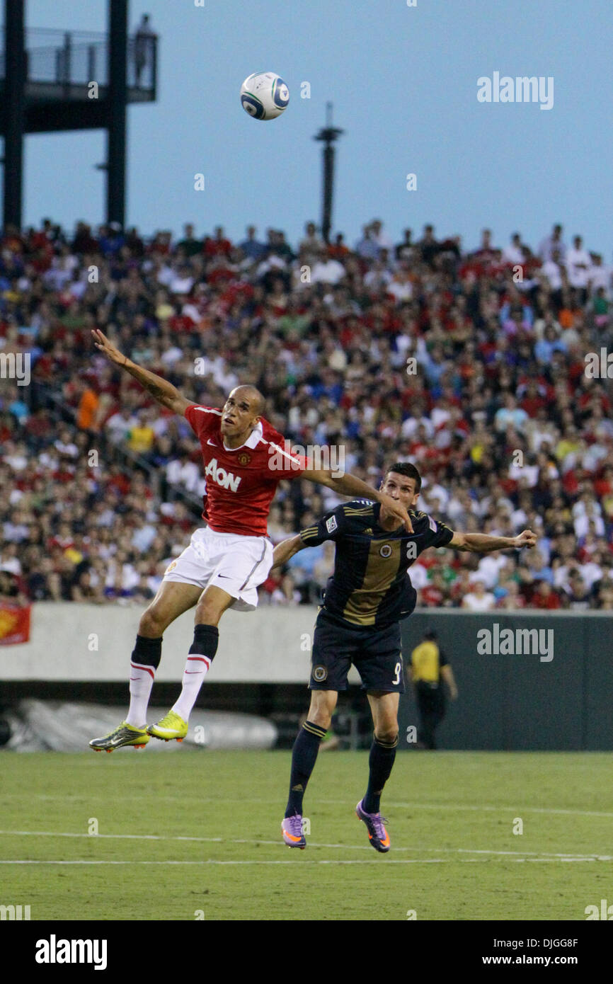 Philadelphia Union forward Sebastien Le Toux (#9) goes up for the ball ...