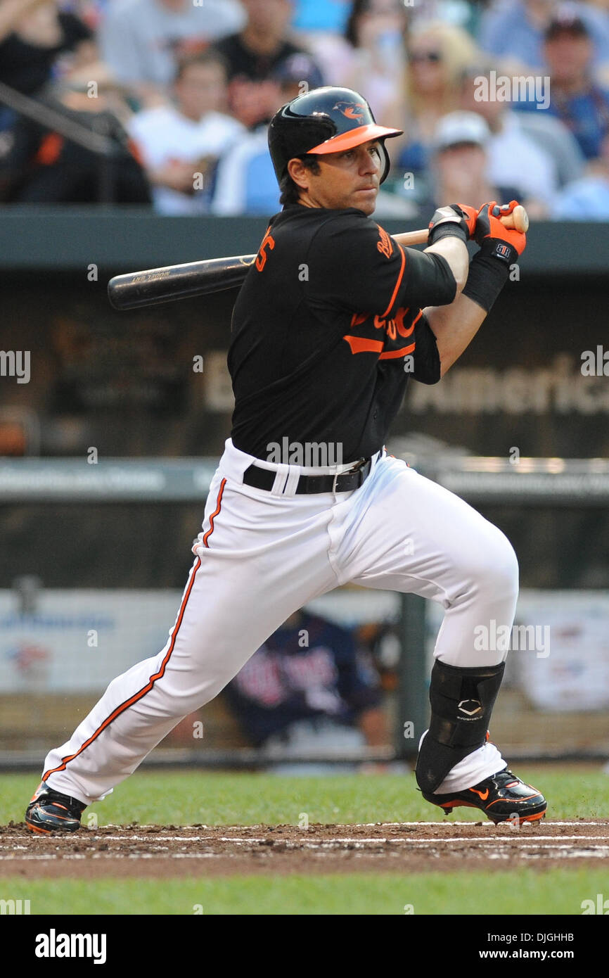 23 July 2010: Orioles second baseman Brian Roberts (1) swings at a ...