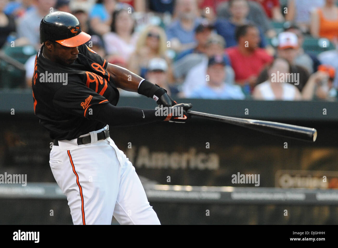 23 July 2010: Baltimore Orioles center fielder Adam Jones (10) hits a ...
