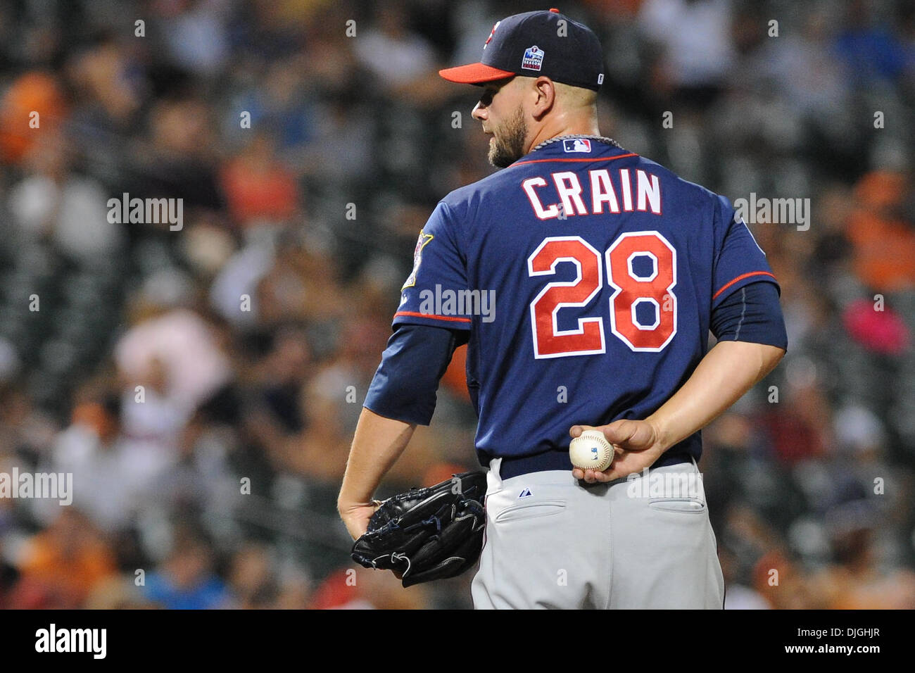 23 July 2010: Minnesota Twins relief pitcher Jesse Crain (28) waits for ...