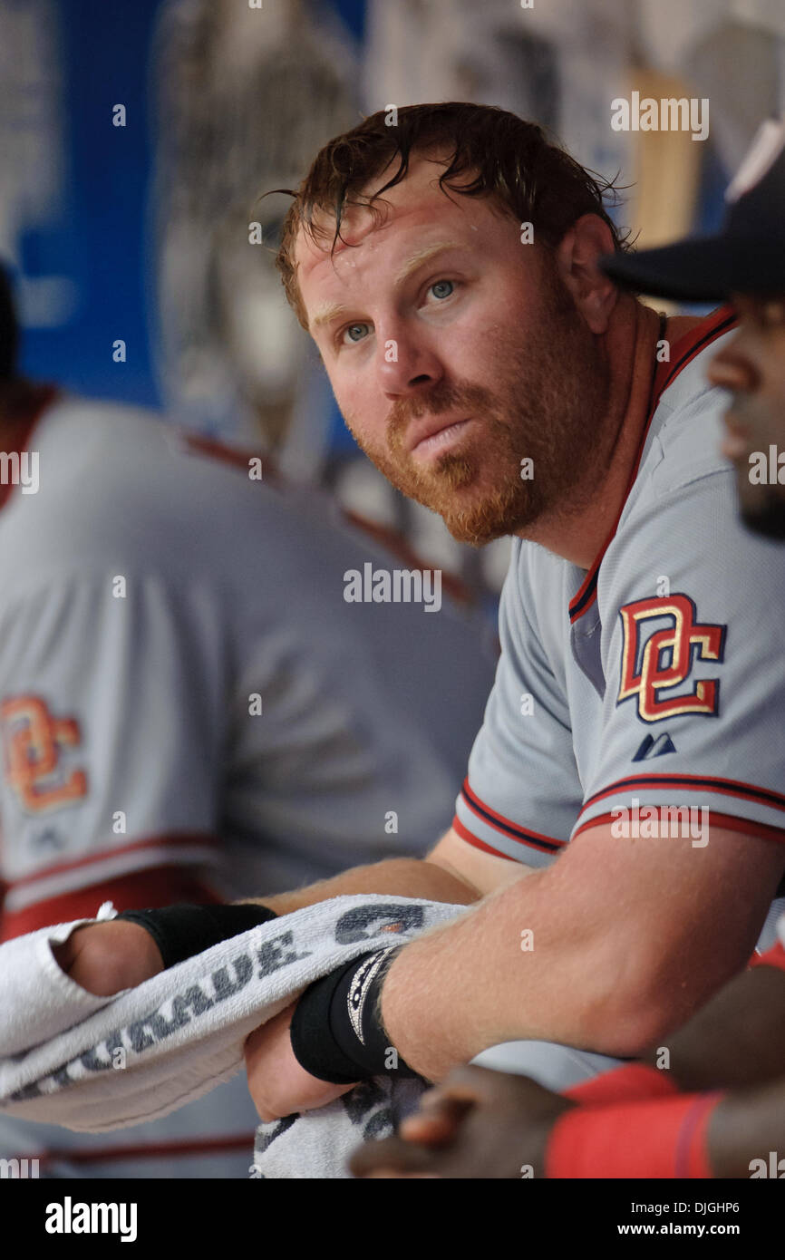 Washington Nationals first baseman Adam Dunn (44) in the dugout prior ...