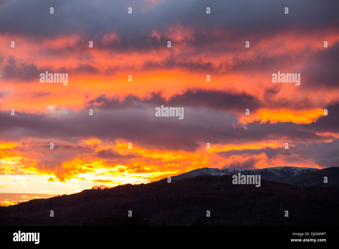 Sunset over the Coniston Fells, Lake District, UK Stock Photo - Alamy