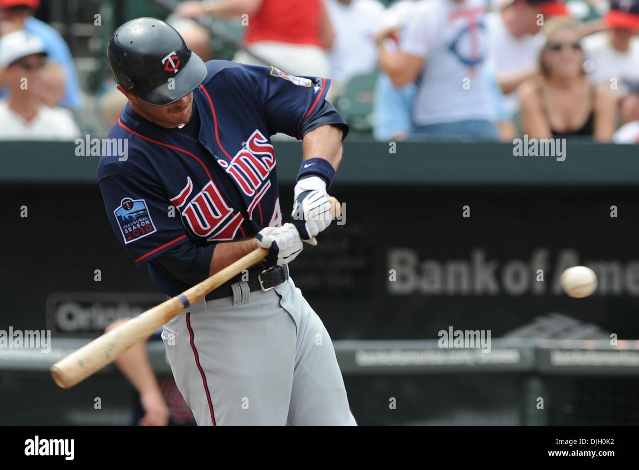 25 July 2010: Minnesota Twins catcher Drew Butera (41) hits an RBI that ...