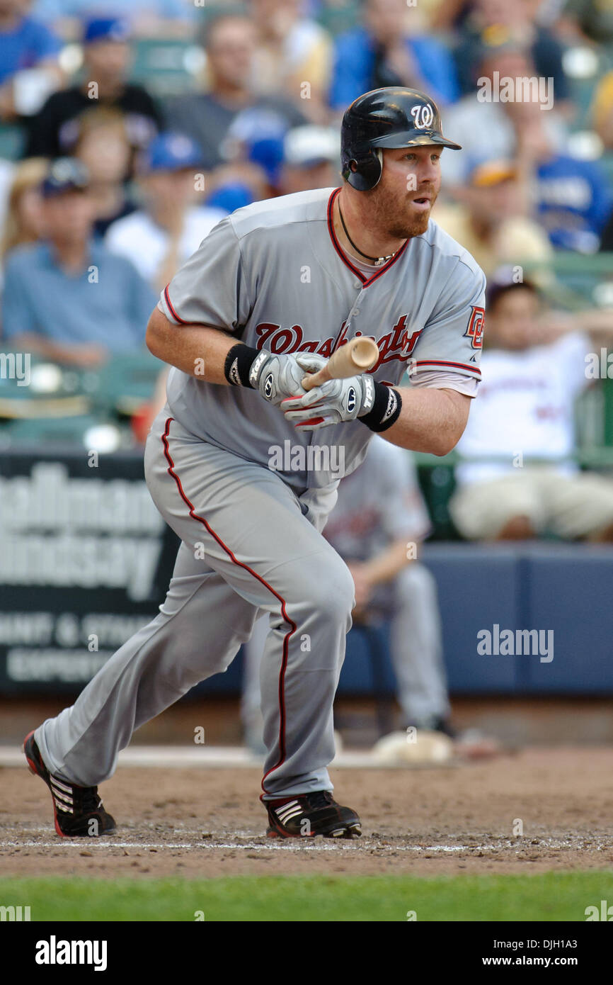 Washington Nationals' Adam Dunn (44) singles to right during the 8th ...