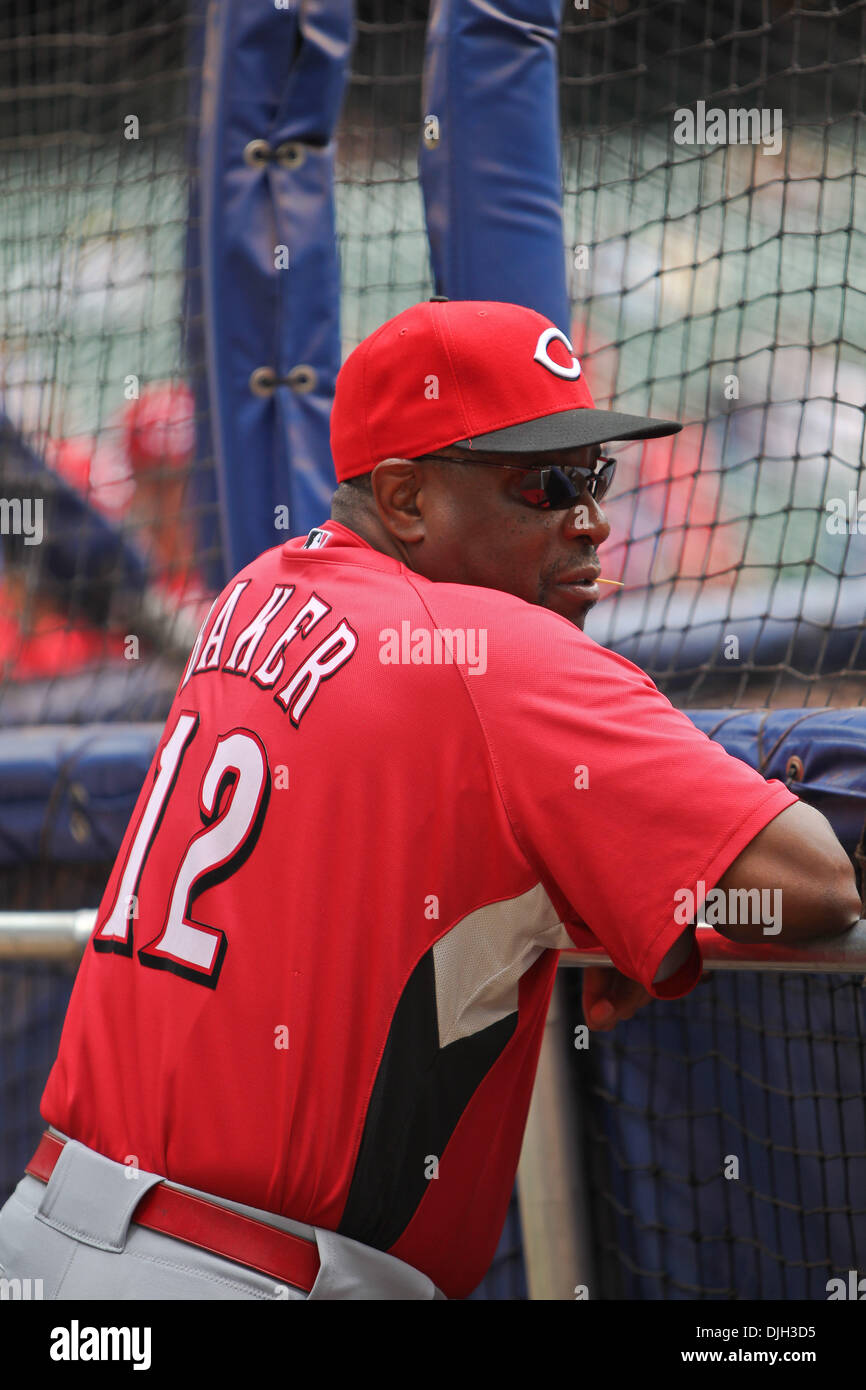 Reds manager Dusty Baker watches batting practice before the start of ...
