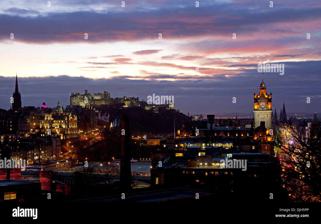 Edinburgh city skyline at dusk, Scotland UK Stock Photo - Alamy