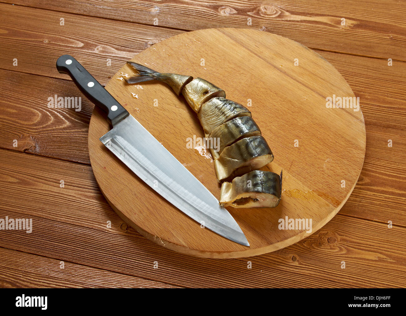 Smoked mackerel cut with slices Stock Photo - Alamy