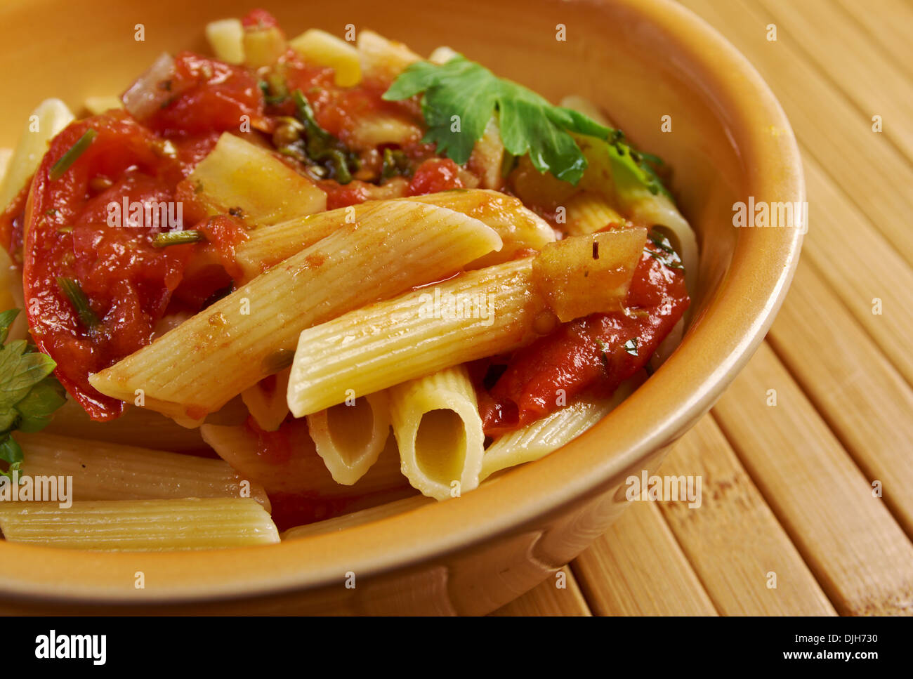 plate of penne rigata pasta with marinara sauce .farm-style Stock Photo ...