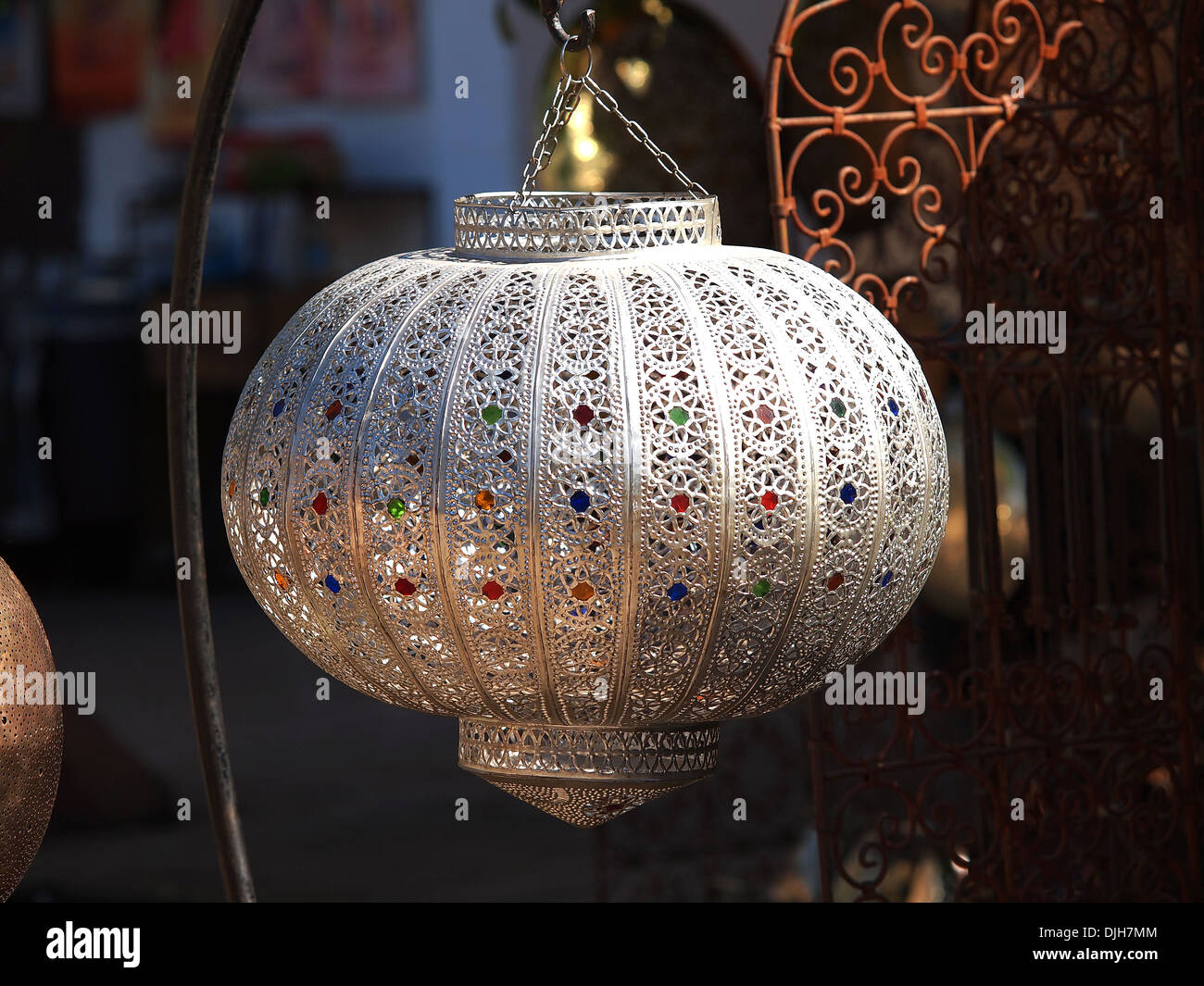 Moroccan glass and metal lanterns lamp in Marrakesh souq Stock Photo ...