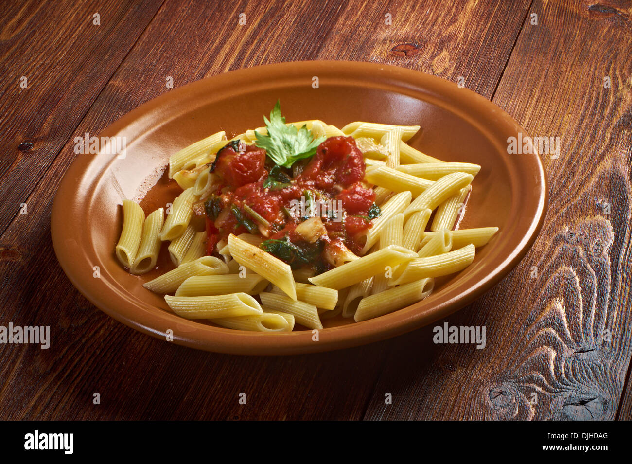 plate of penne rigata pasta with marinara sauce .farm-style Stock Photo ...
