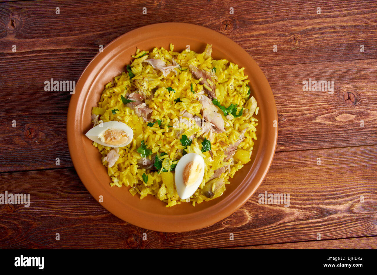 Scottish dish - Kedgeree, flakes of smoked herring baked with rice ...
