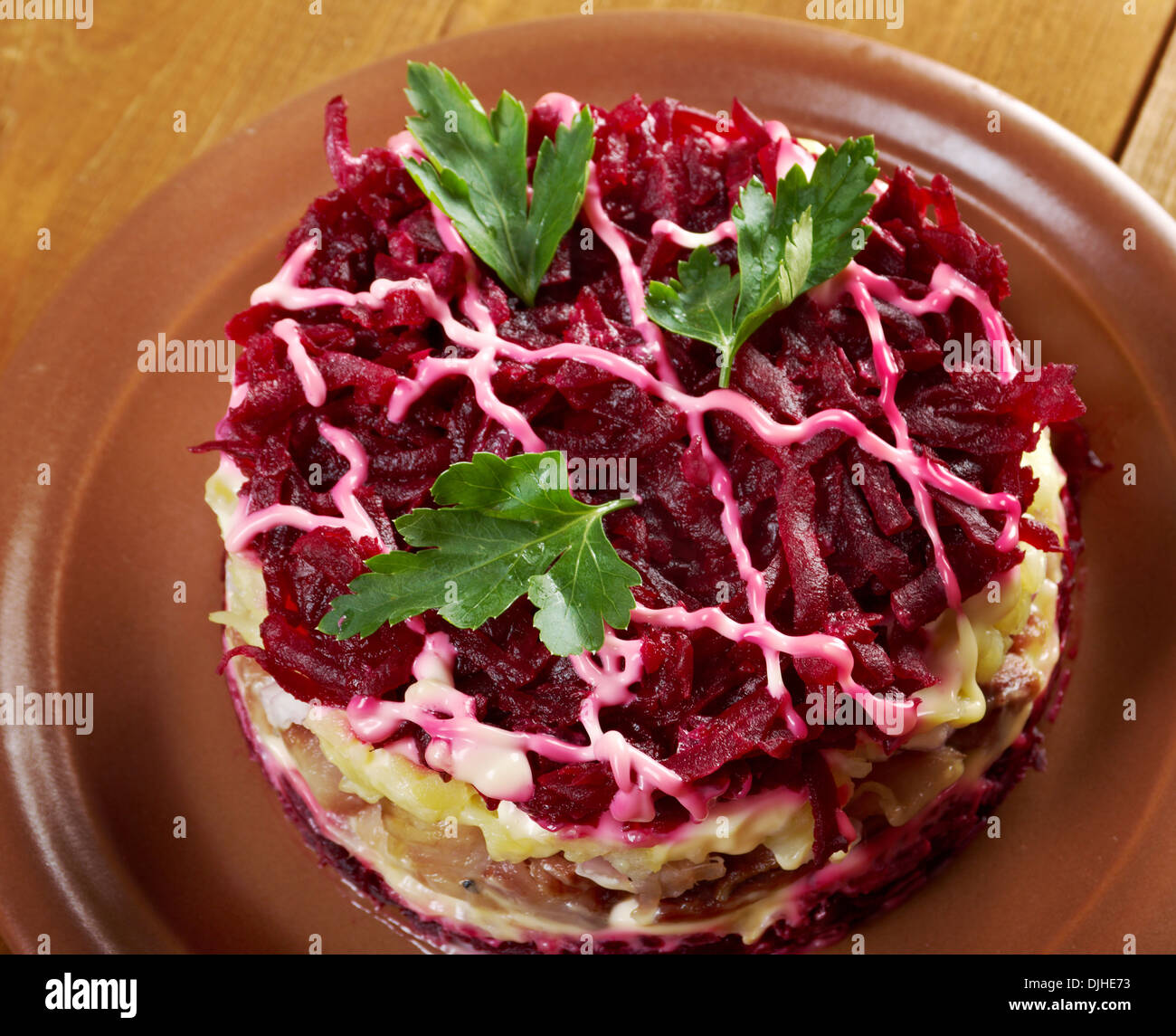 traditional russian salad with salted herring and beet -Selyodka Pod ...
