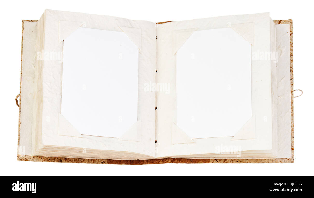 Open old photo album with place for your photos isolated on white ...