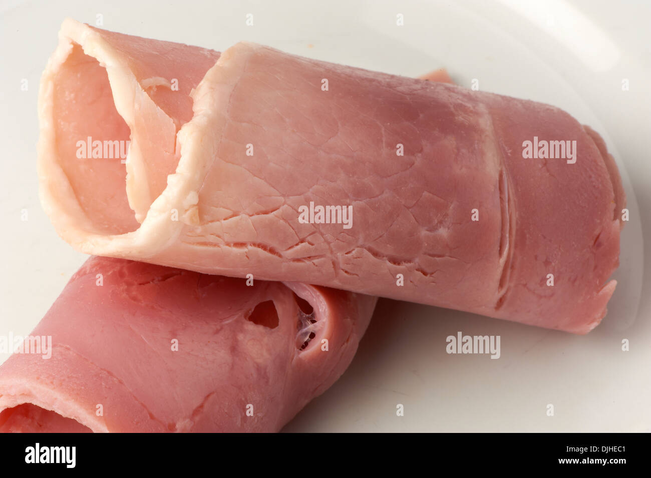 Ham slices on a plate,pig,pork Stock Photo - Alamy