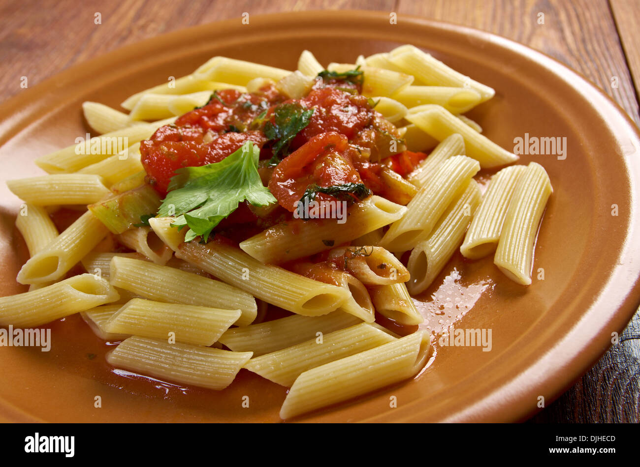 plate of penne rigata pasta with marinara sauce .farm-style Stock Photo ...