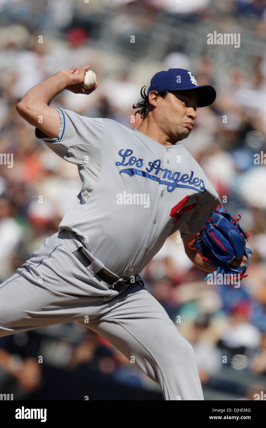Dodgers starting right hander Vincente Padilla took the mound against the Padres during game 3 ...