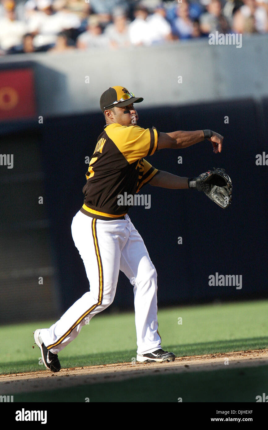 Padres Jerry Hairston Jr makes a play at first against the Dodgers ...