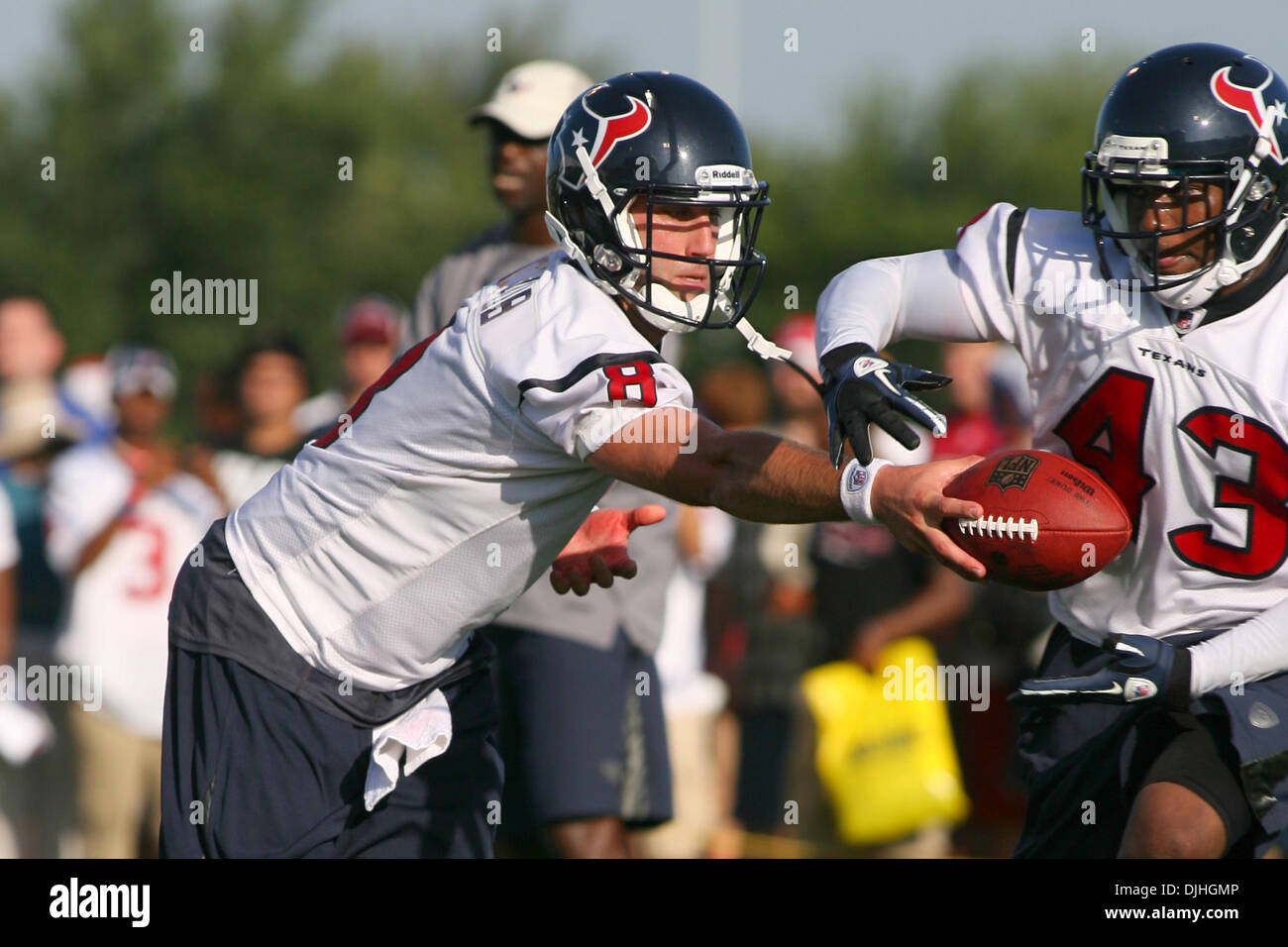 Houston Texans quarterback Matt Shaub (8) hands the ball off to running ...