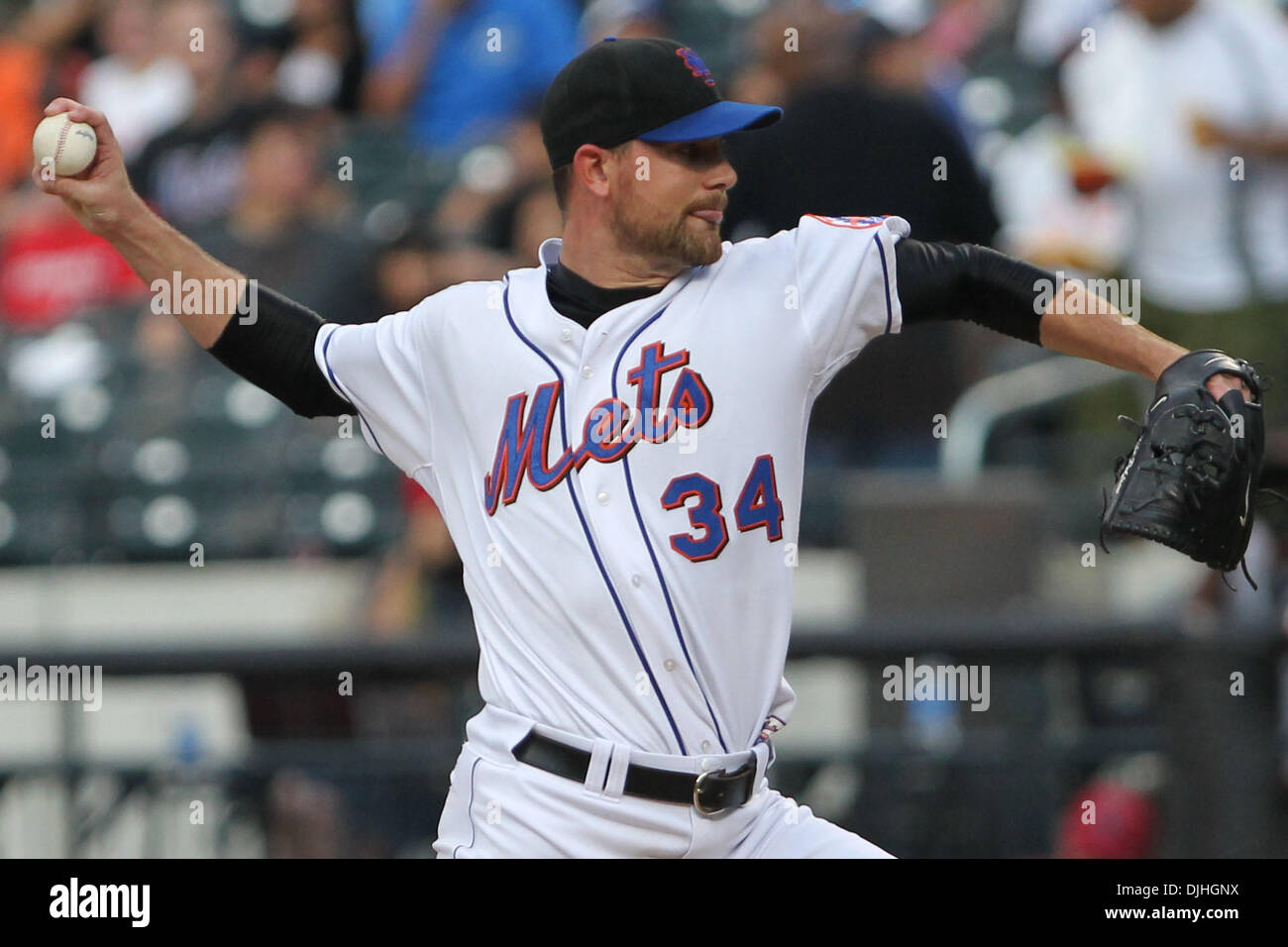 New York Mets pitcher Mike Pelfrey (#34) on the mound during the game ...