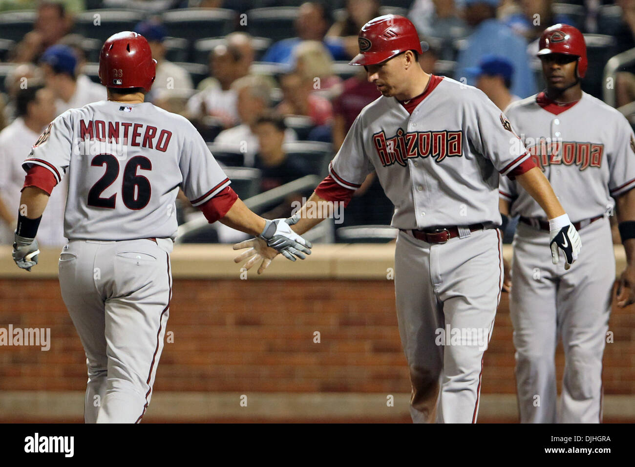 Arizona Diamondbacks catcher Miguel Montero (#26) congragulted on a 3 ...