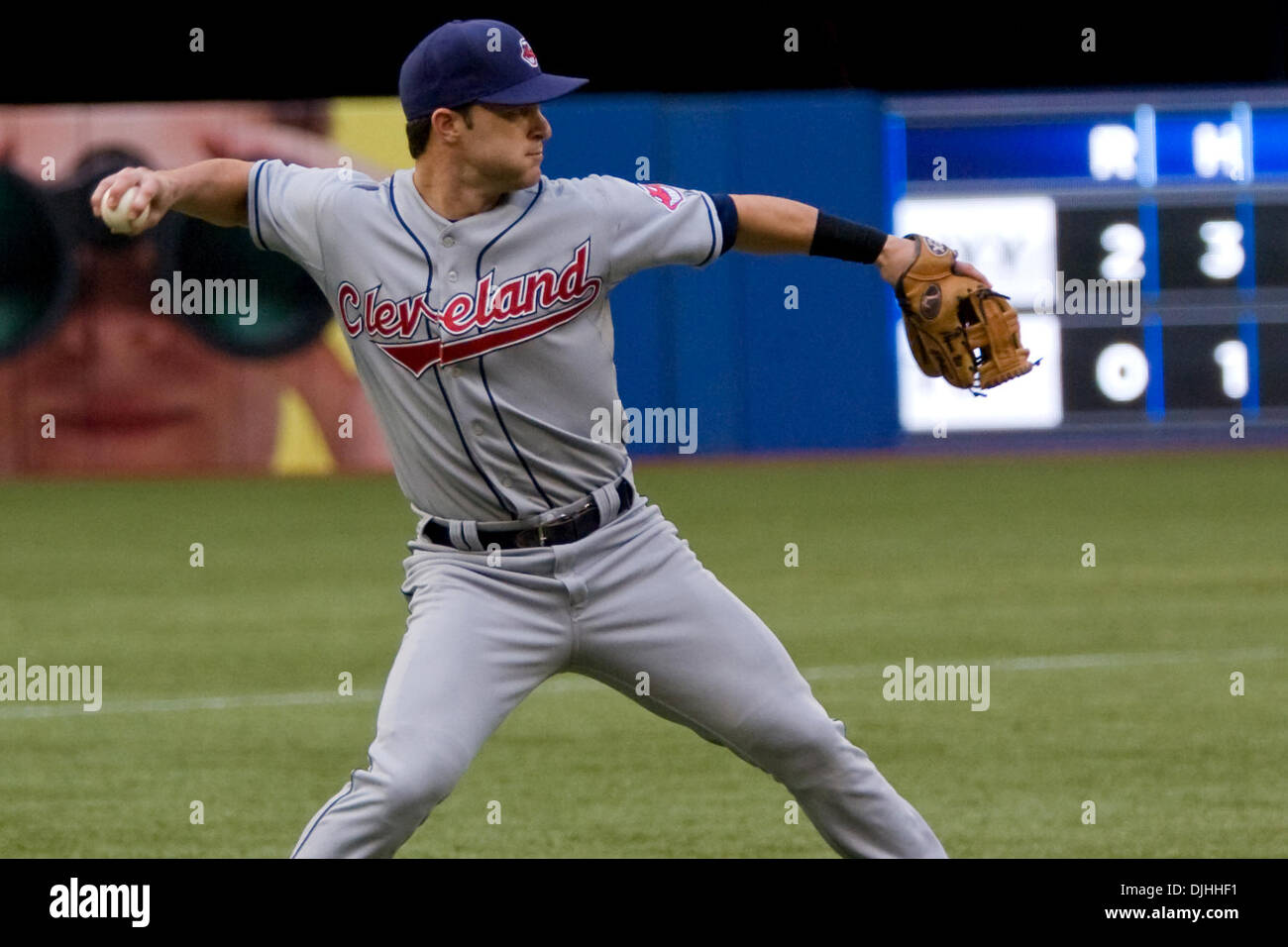 30 July 2010: Cleveland Indians third baseman Jayson Nix (12) throws to ...