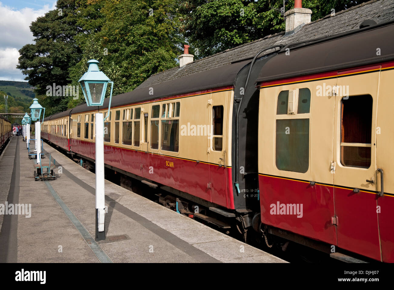Old vintage railway train carriages carriage at the platform Grosmont ...