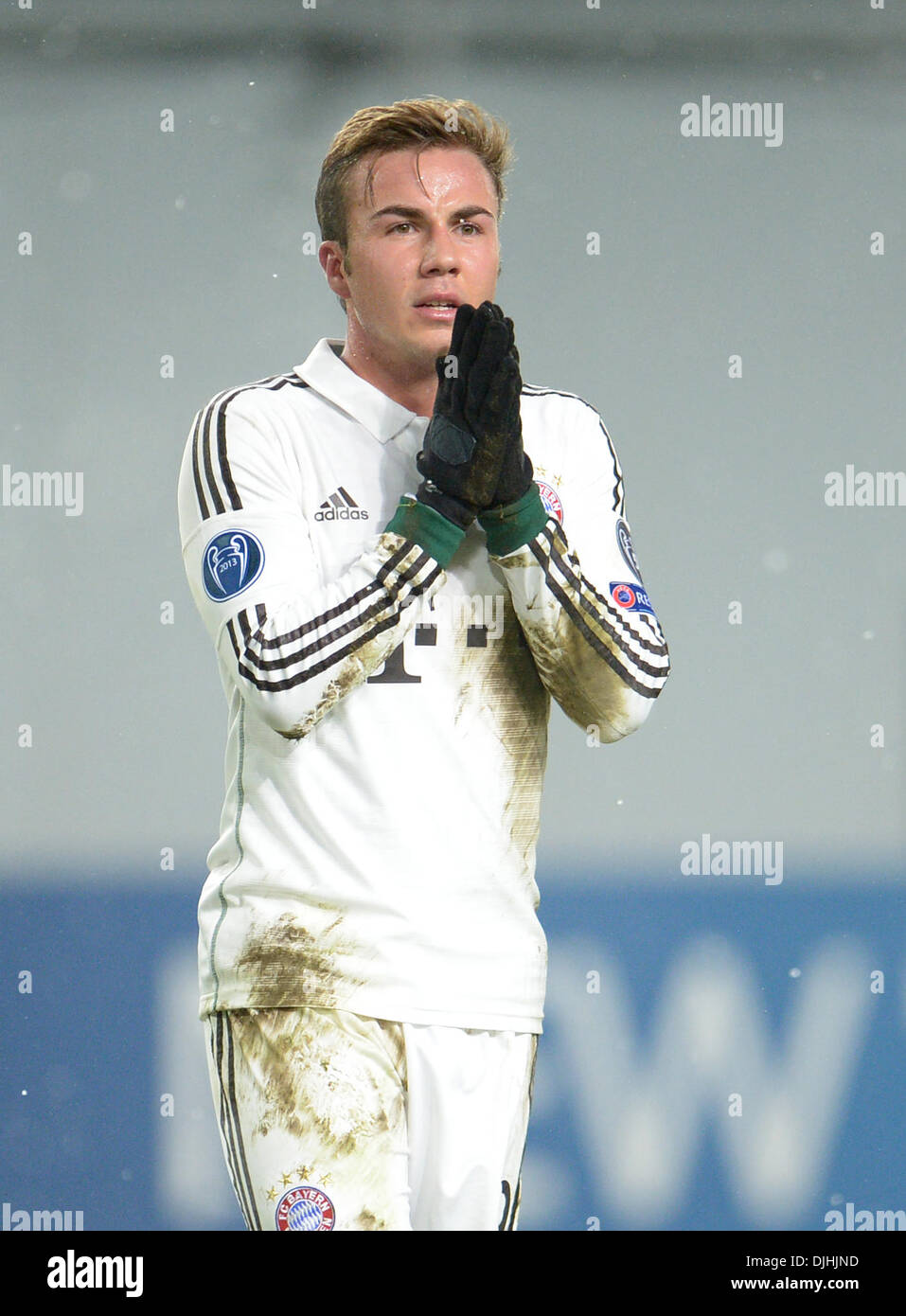Moscow, Russia. 27th Nov, 2013. Munich's Mario Goetze gestures during ...