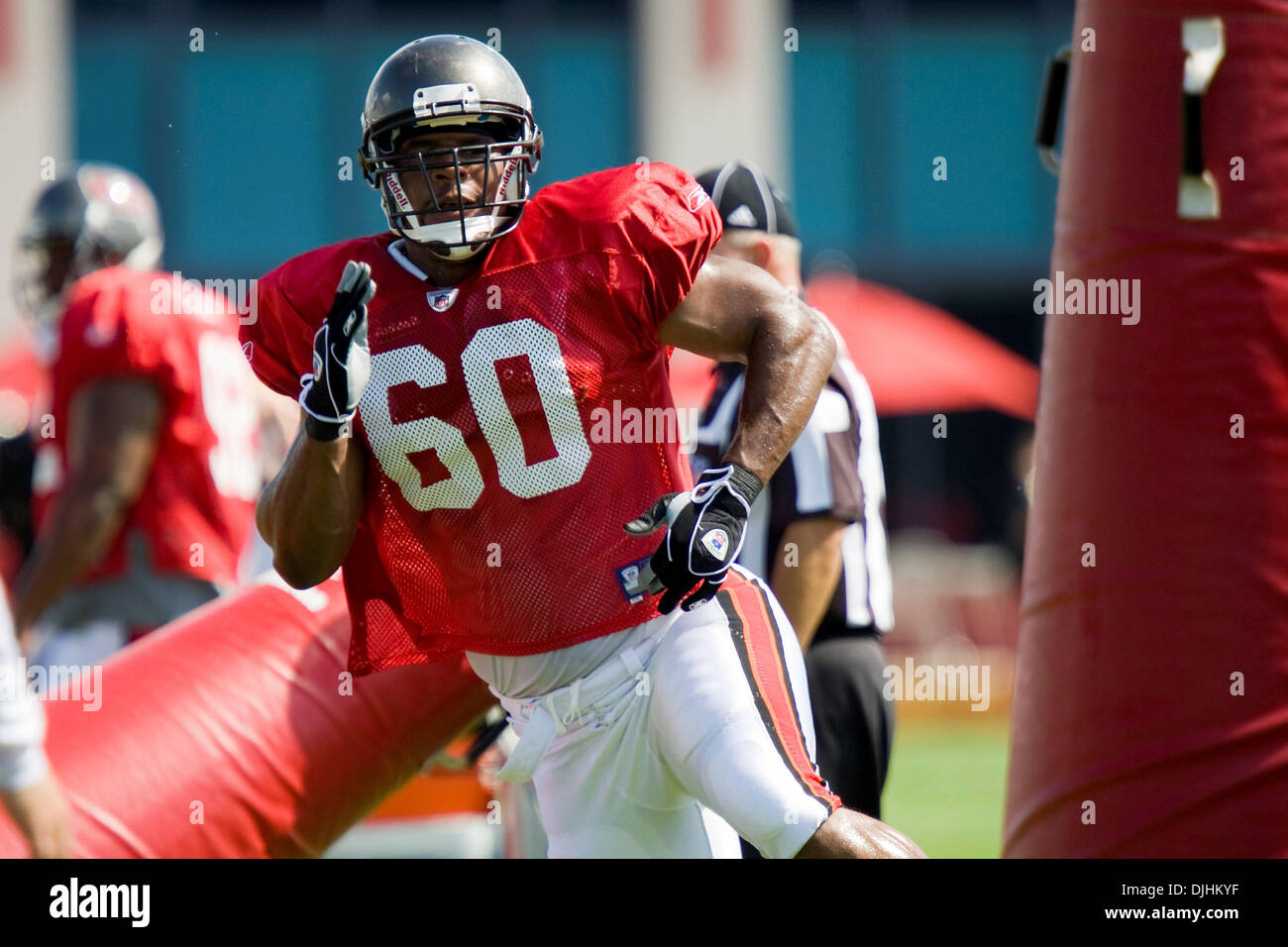 Tampa Buccaneer DE James Ruffin (#60) runs through drills during ...