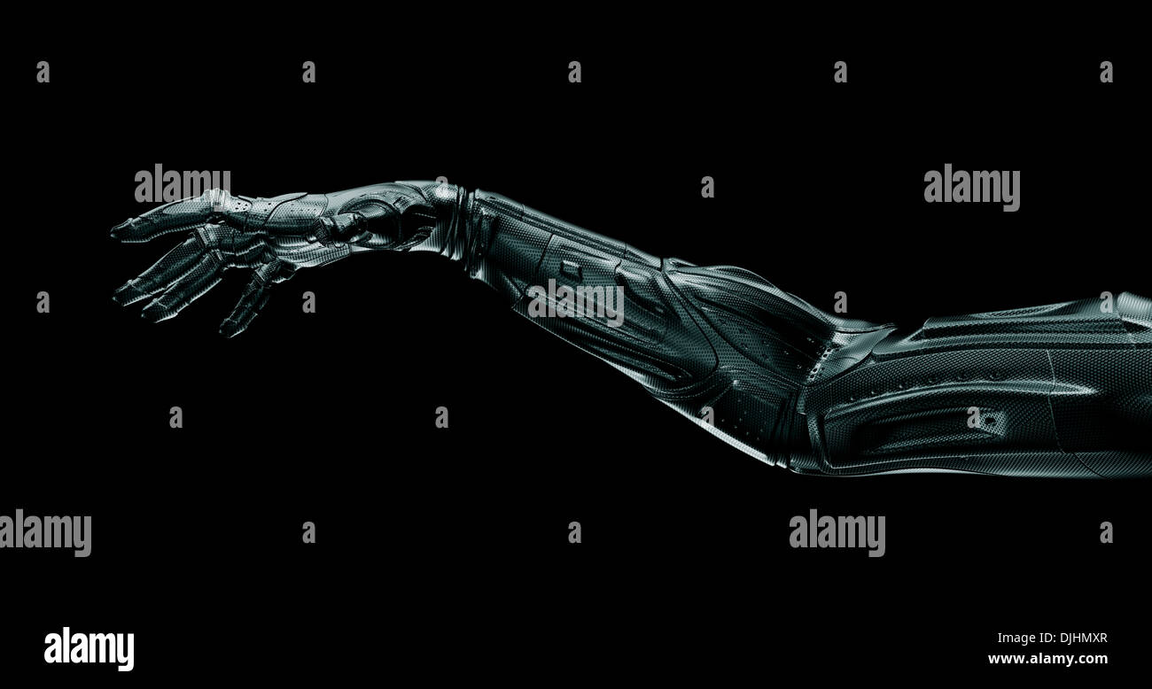 Black cyborg arm on dark background Stock Photo - Alamy