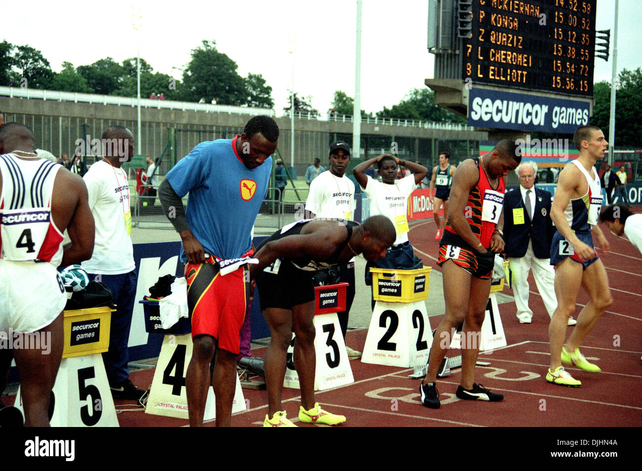 British 100m sprinter Linford Christie competing at the Securicor Games ...