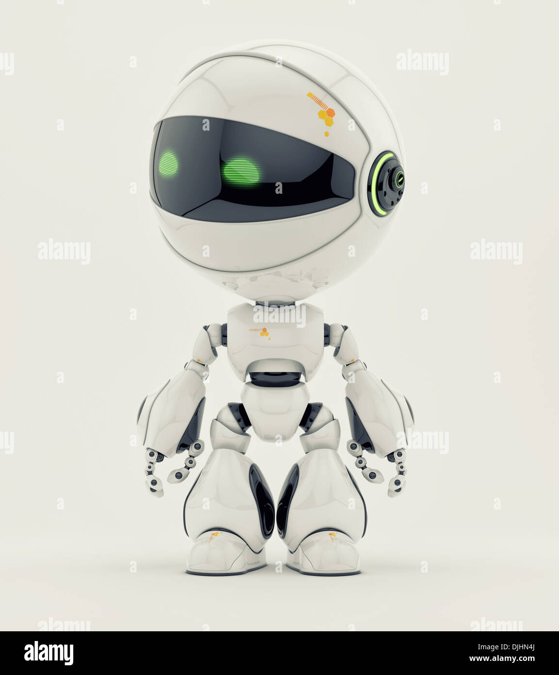 Cute robotic creature, circle robot with green led eyes Stock Photo - Alamy