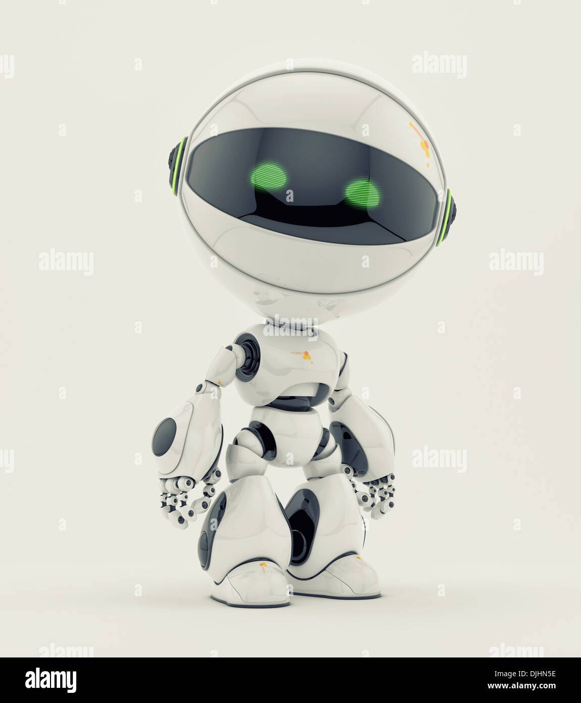 Cute robotic creature, circle robot with green led eyes Stock Photo - Alamy