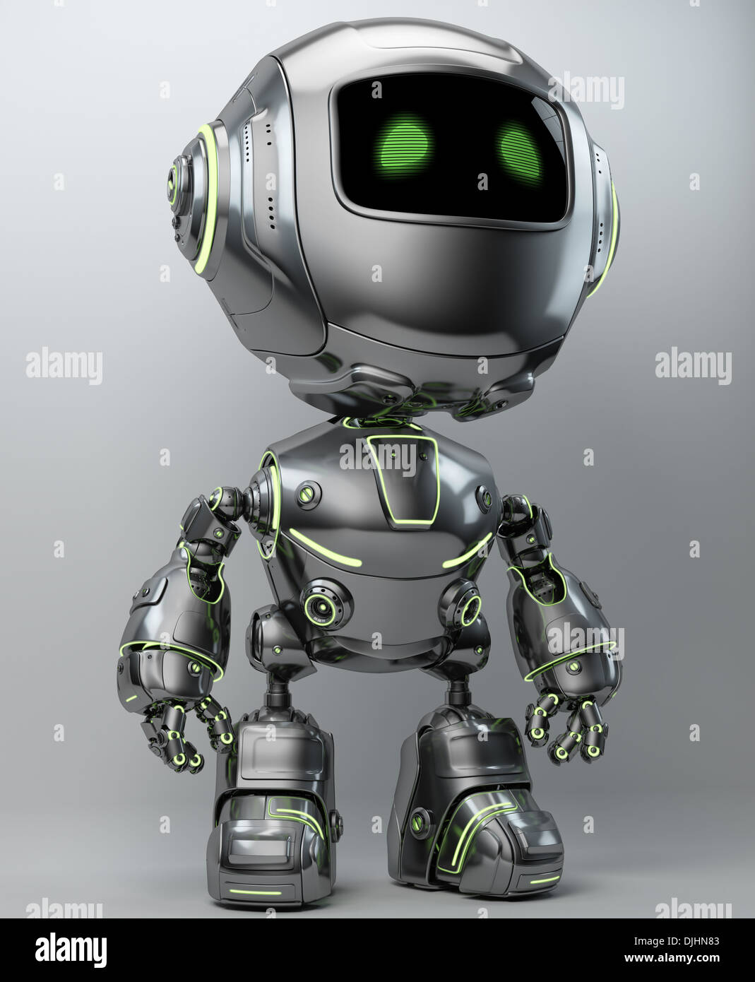 Little metal bot with green illuminated lines Stock Photo - Alamy