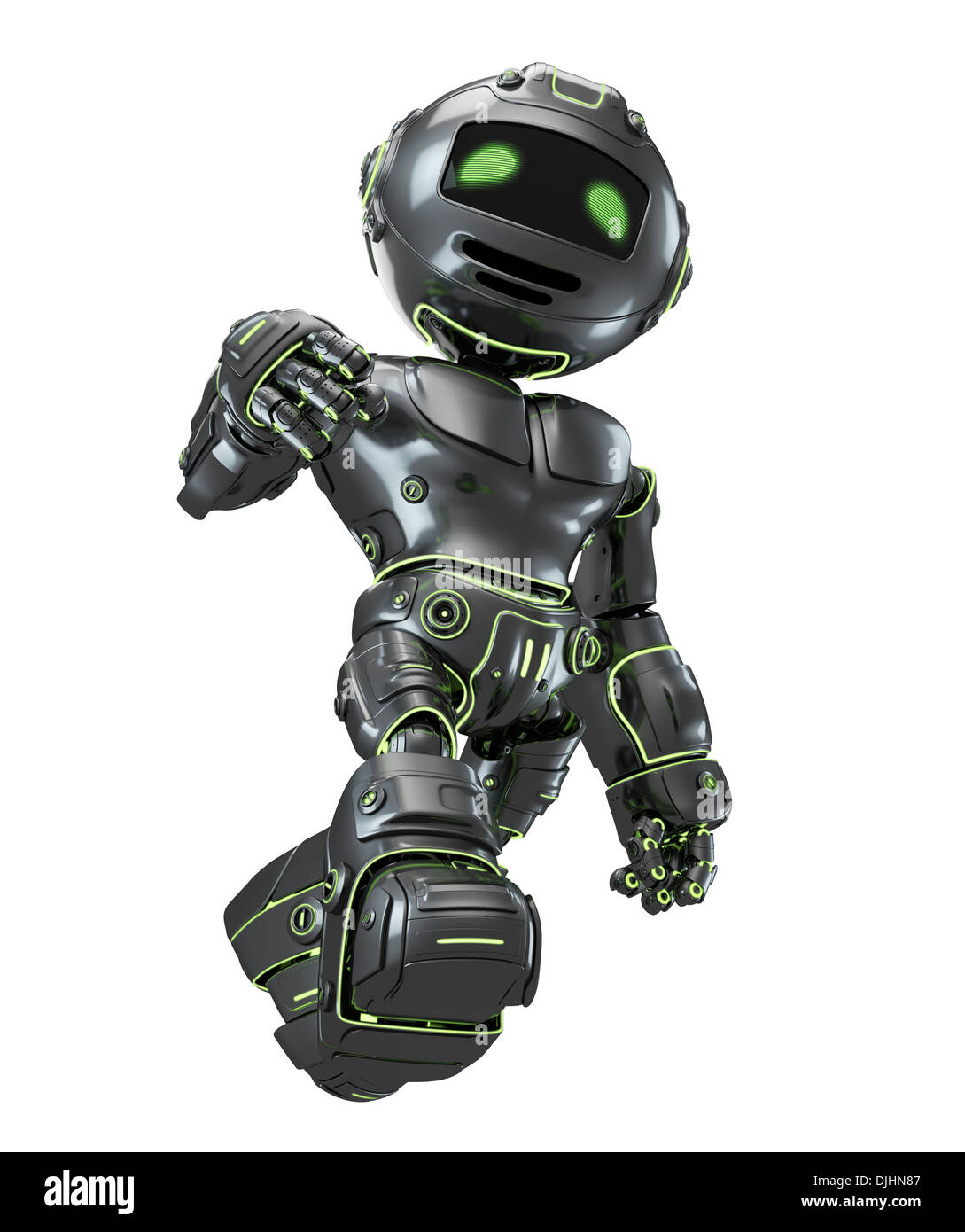 Little metal bot with green illuminated lines Stock Photo - Alamy