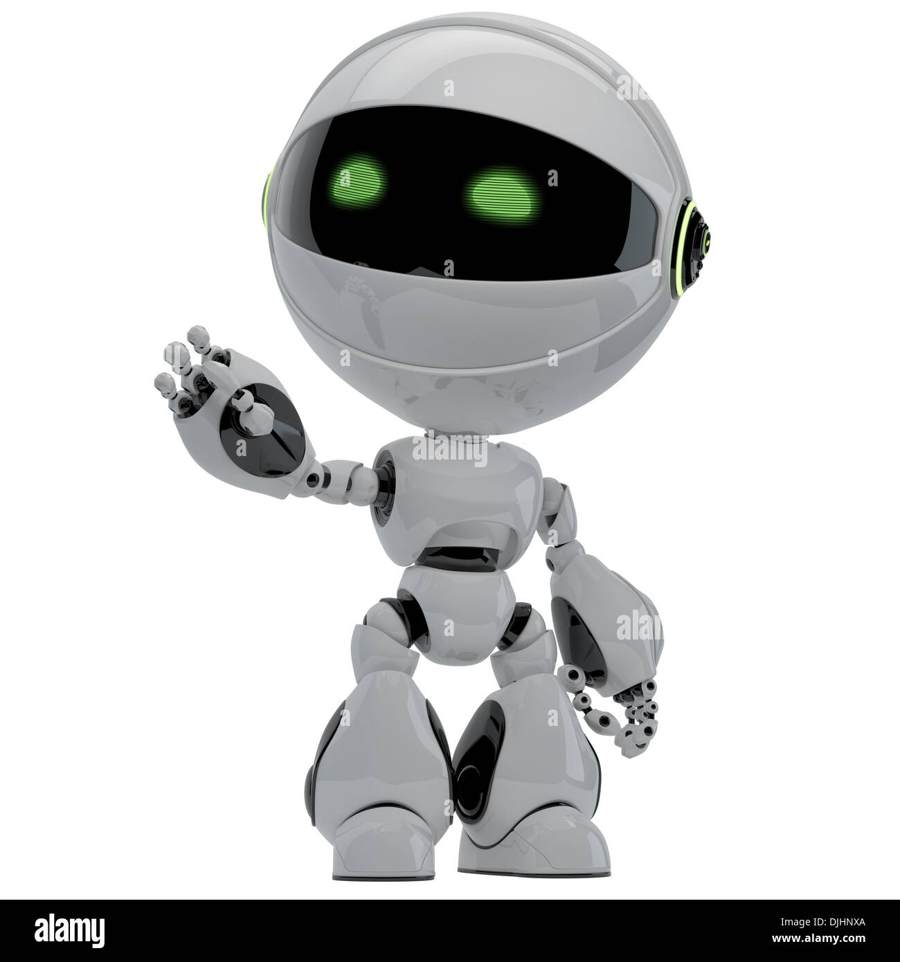 Cute robotic creature, circle robot with green led eyes Stock Photo - Alamy