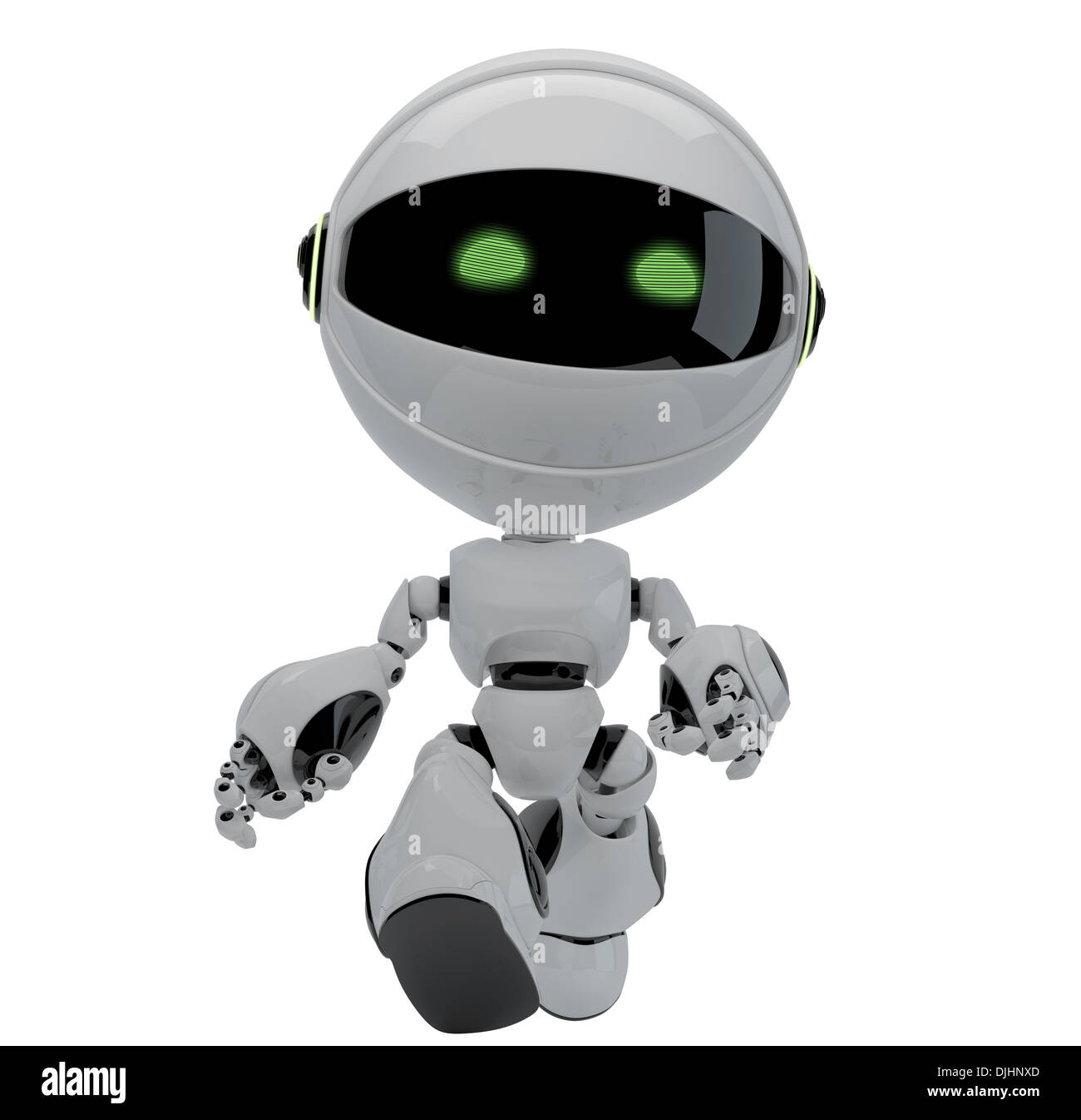 Cute robotic creature, circle robot with green led eyes Stock Photo - Alamy