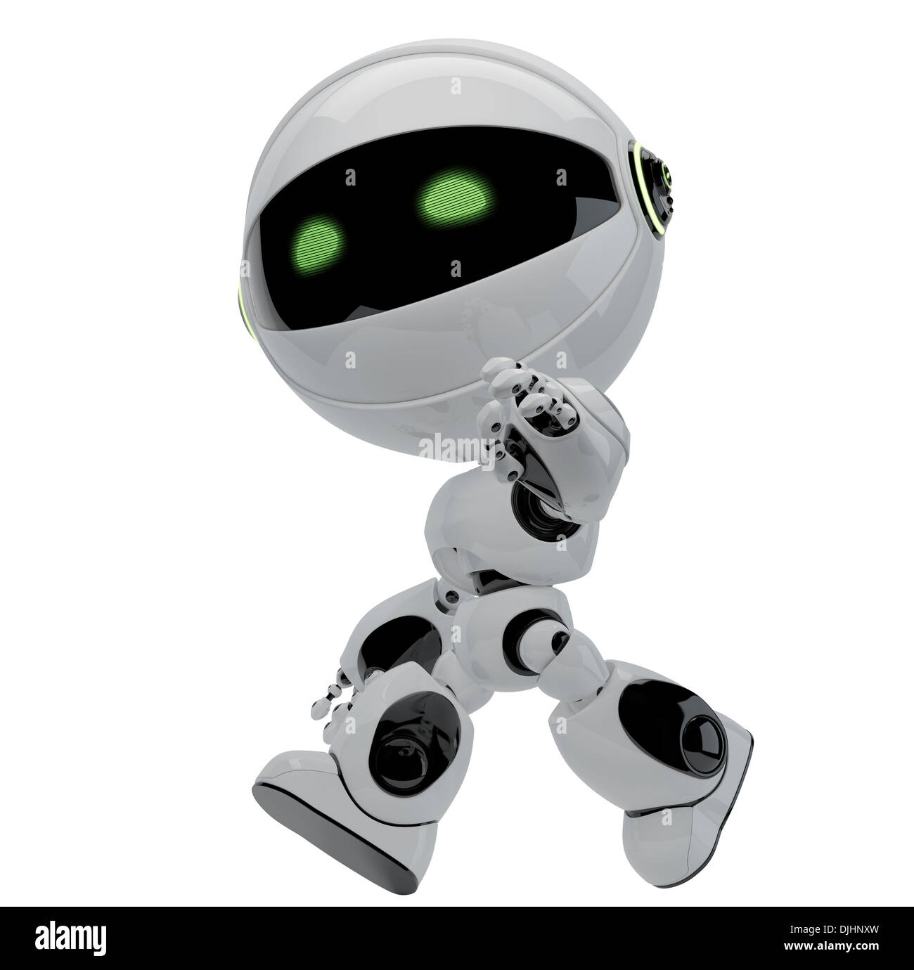 Cute robotic creature, circle robot with green led eyes Stock Photo - Alamy