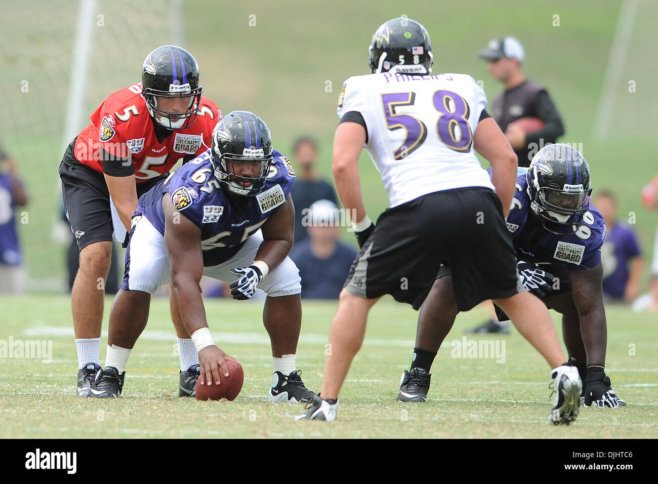 03 August 2010: Baltimore Ravens linebacker Jason Phillips (58) lines ...
