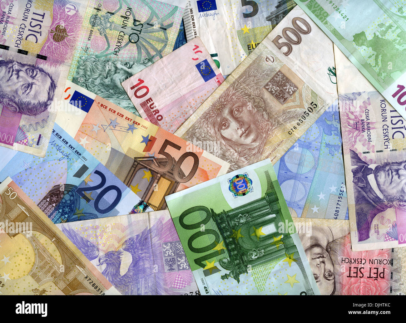 Euro and Czech banknotes (crona) background Stock Photo - Alamy