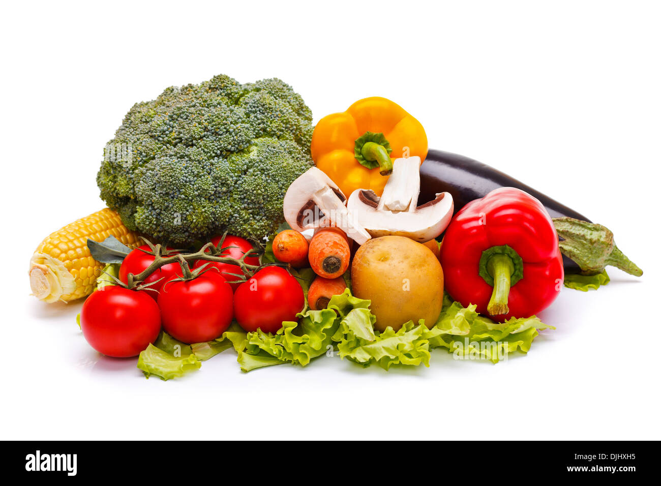 Mix of fresh, healthy, colorful vegetables isolated over white ...