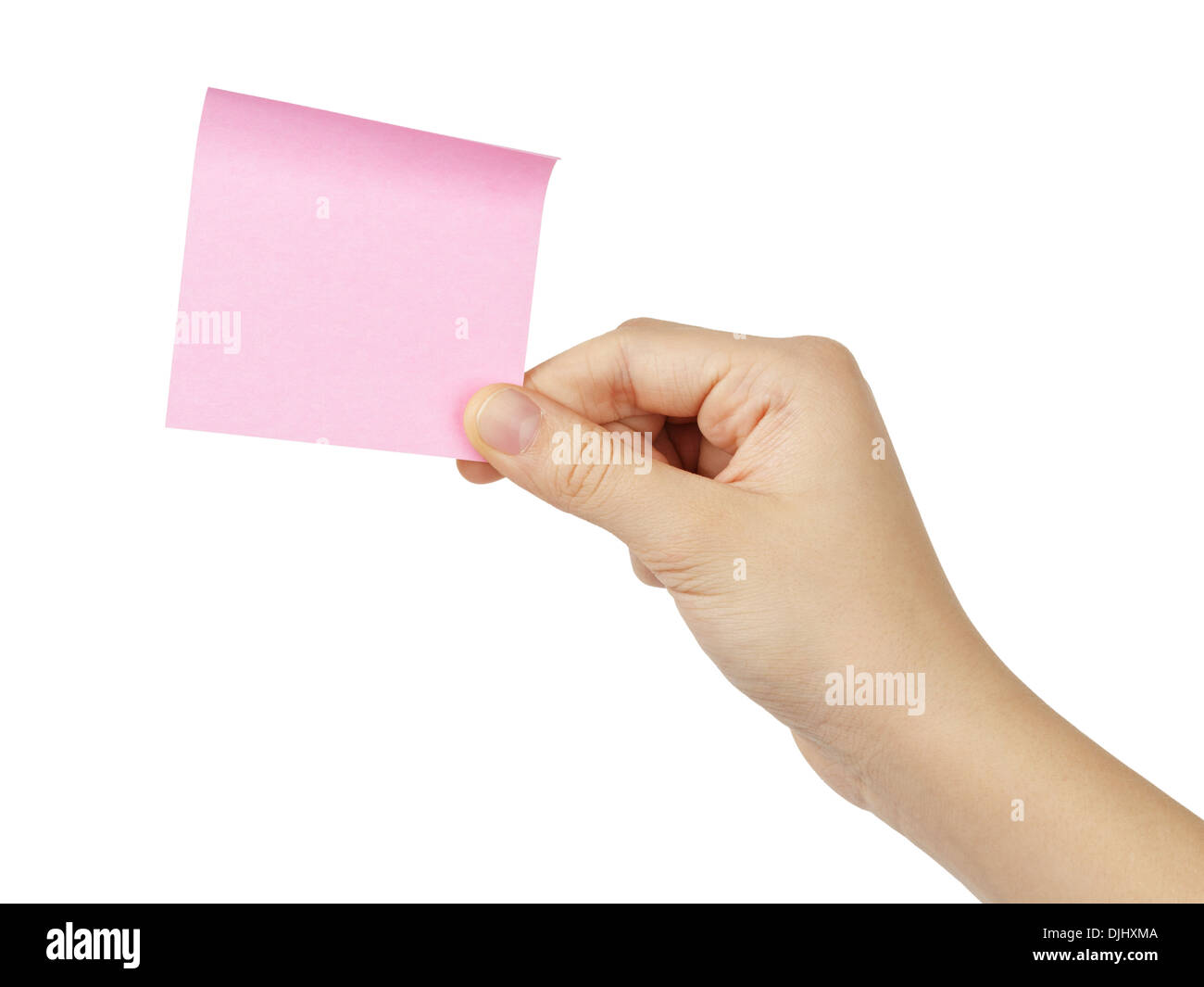 female teen hand holding sticky note, isolated on white Stock Photo - Alamy