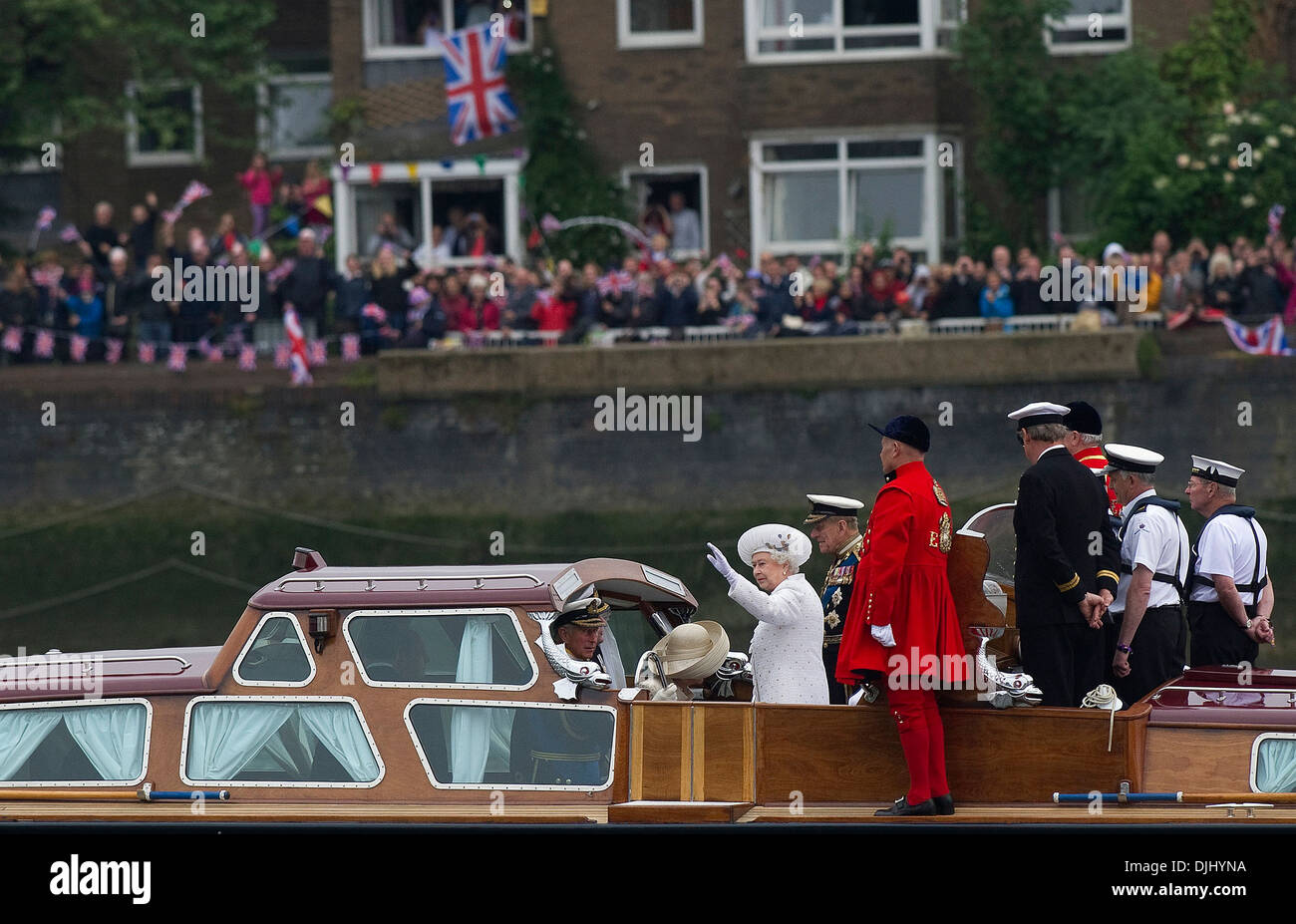 Queen Elizabeth II Prince Philip Duke of Edinburgh Queen's Diamond Jubilee River Pageant ...