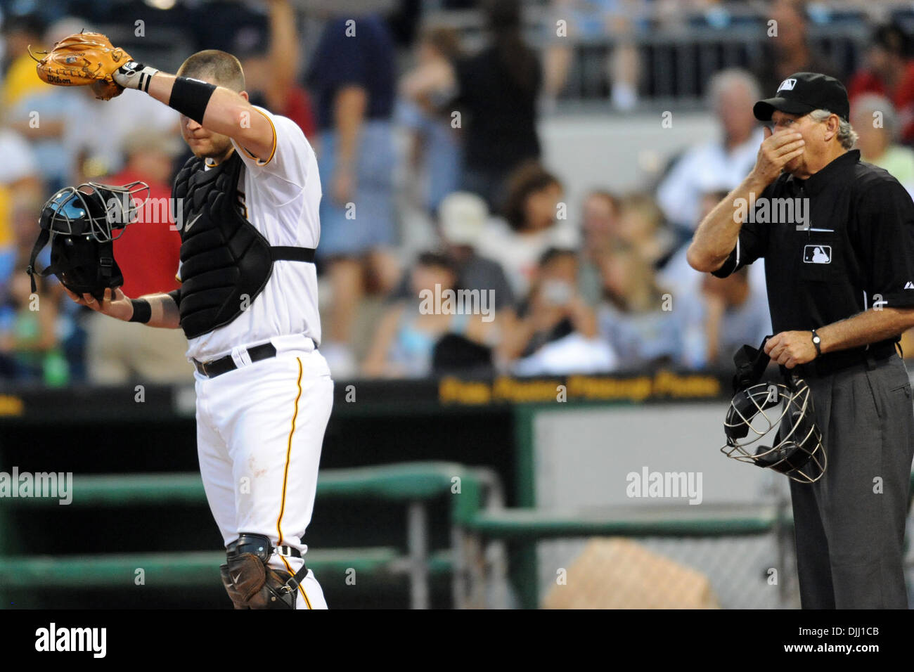 05 August, 2010: Pittsburgh Pirate C CHRIS SNYDER (#19)- on left- and ...